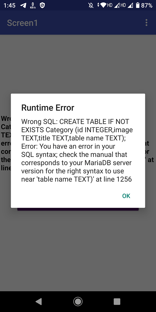My SQL database runtime error - Discuss - Kodular Community