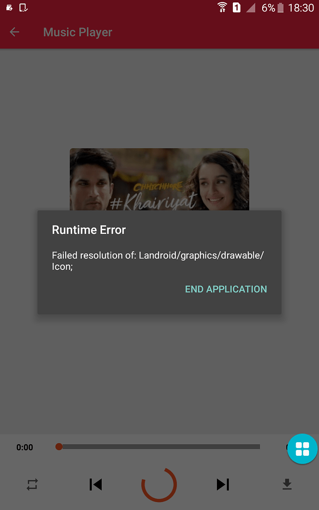 " Routine Error of- Failed resolution:landroid/graphics/drawable/icon; End Application ...
