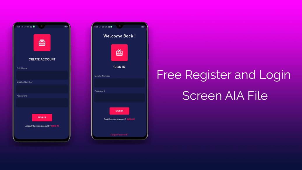 Register and Login Screen template Free aia file with best UI - Open Source - Kodular Community