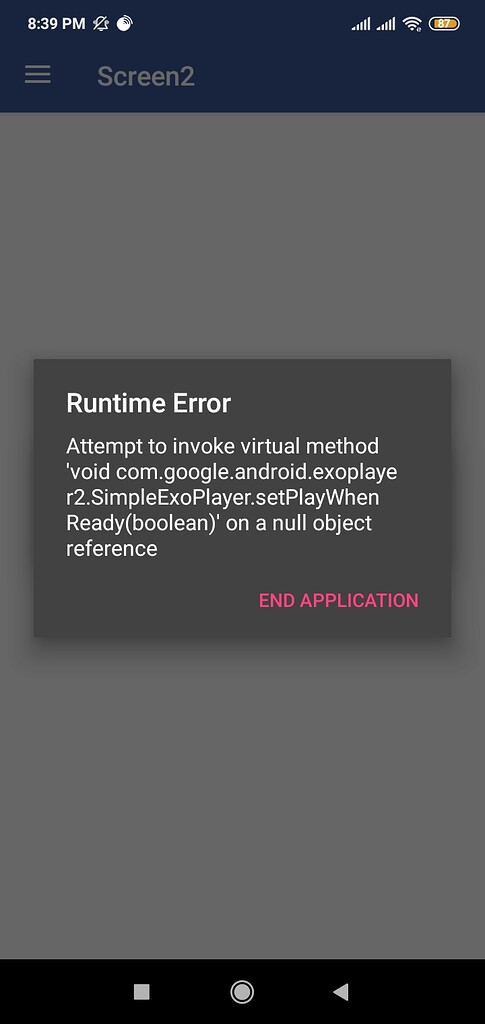 Got Runtime error while creating a video player app - Discuss - Kodular Community
