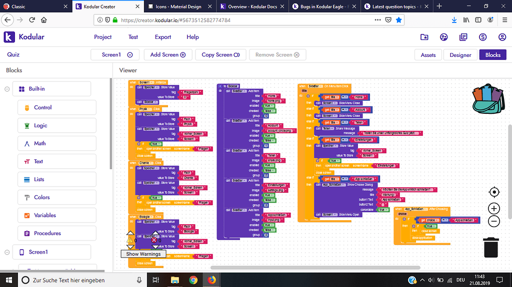Unable to jump between screens! - Bugs - Kodular Community