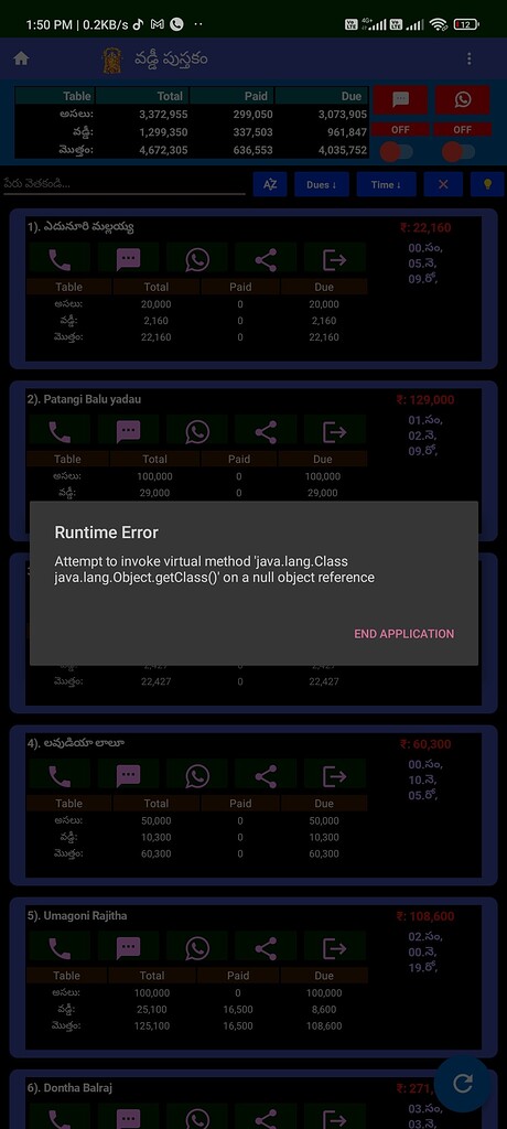Runtime Error Attempt to invoke virtual method java.lang.Class java.lang.Object.getClass()' on a ...