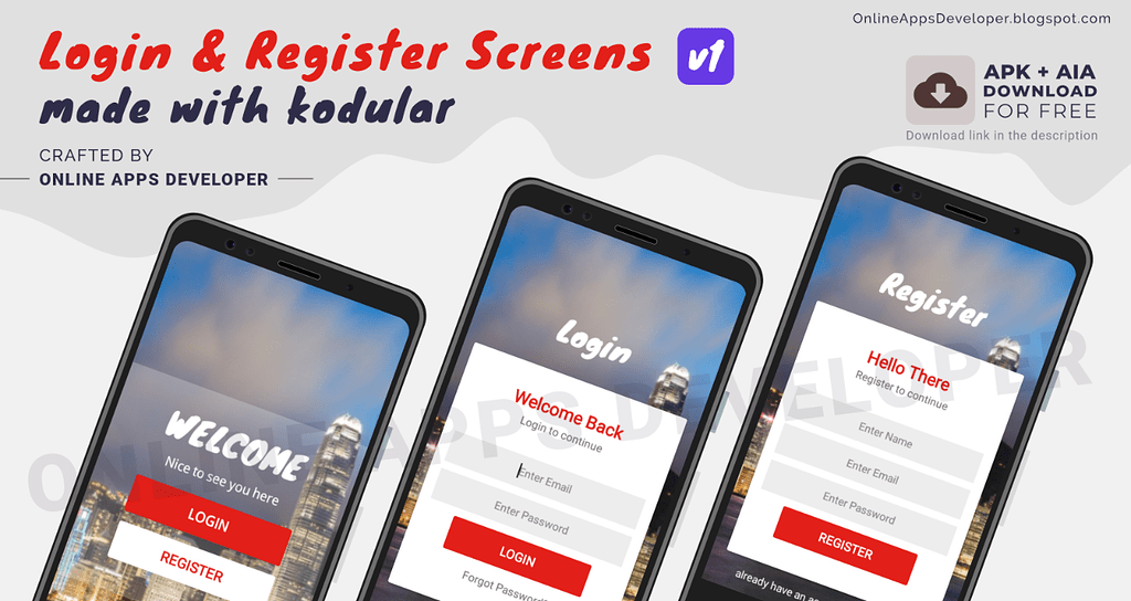 Login & Register Pages v1 - Made with Kodular - Open Source - Kodular ...