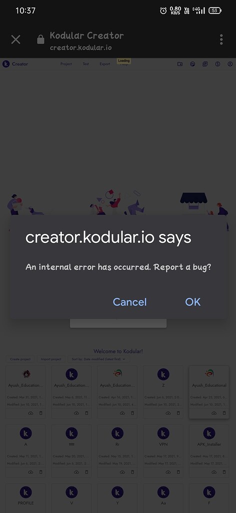 An internal error occurred. Report us bug? - Bugs - Kodular Community