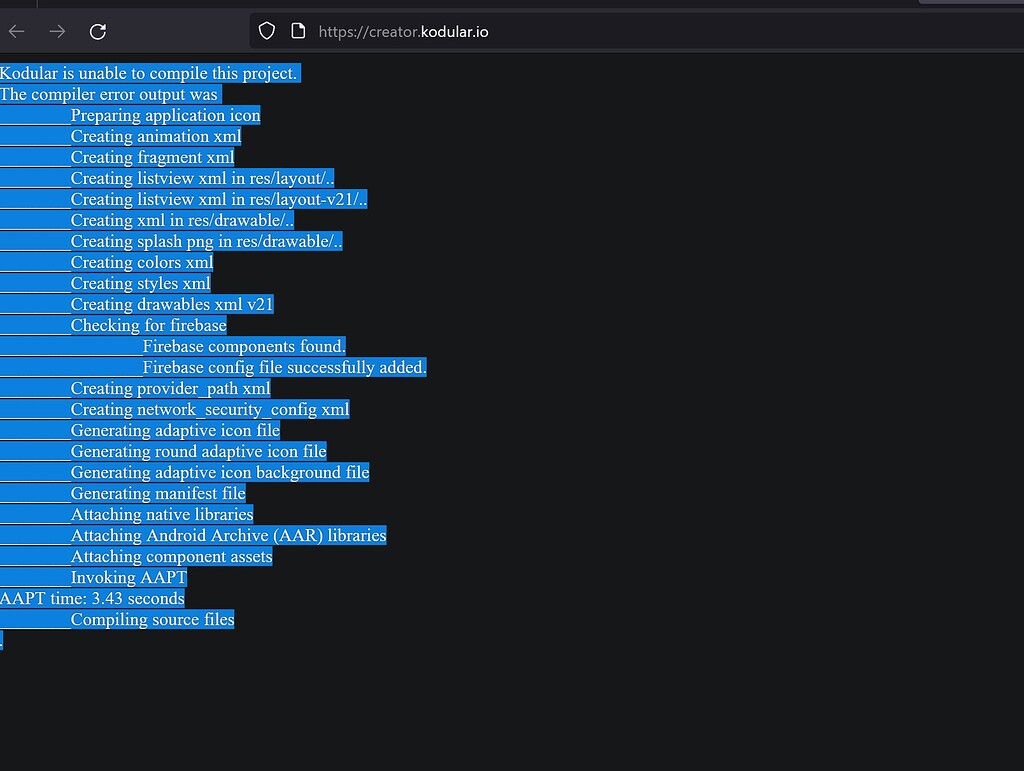 Cannot export .apk, Stuck at 'compiling source files" - Discuss - Kodular Community