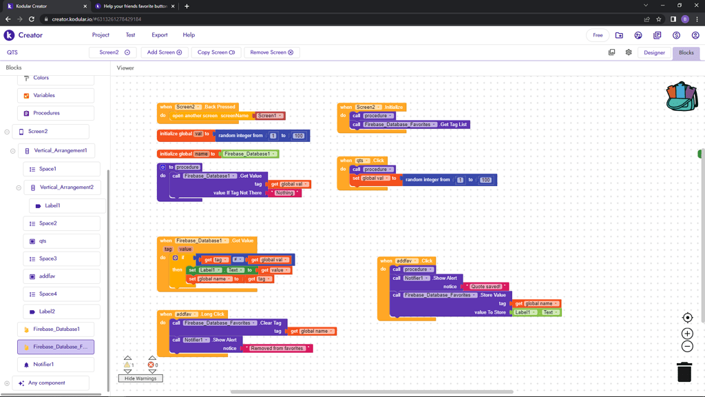 Help with "favorite" button color and remove favorite - Discuss - Kodular Community