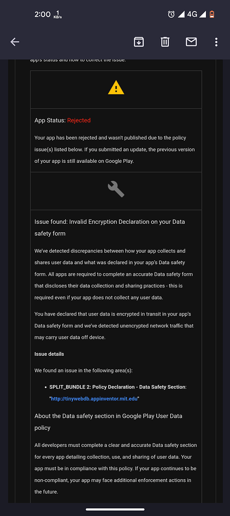 Data Safety - Invalid Encryption Declaration on your Data safety form - Discuss - Kodular Community