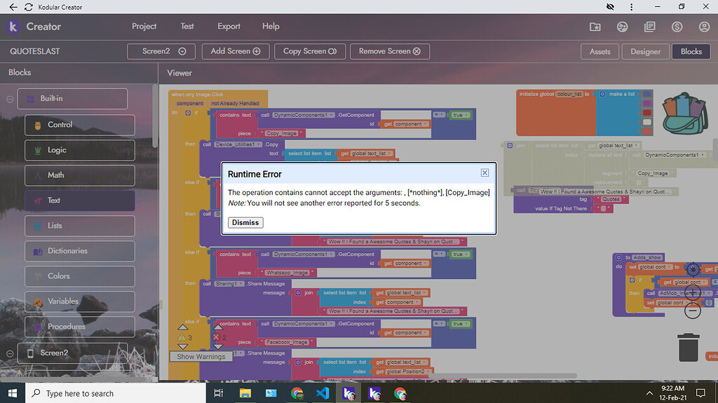 The operation contains cannot accept the arguments: , [*nothing*] Dynamic Component Extension ...