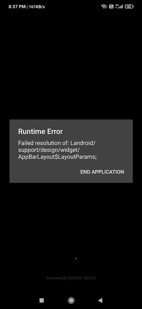 Runtime error : Failed resolution of : Landroid /support/design/widget/AppBarLayout$LayoutParams ...