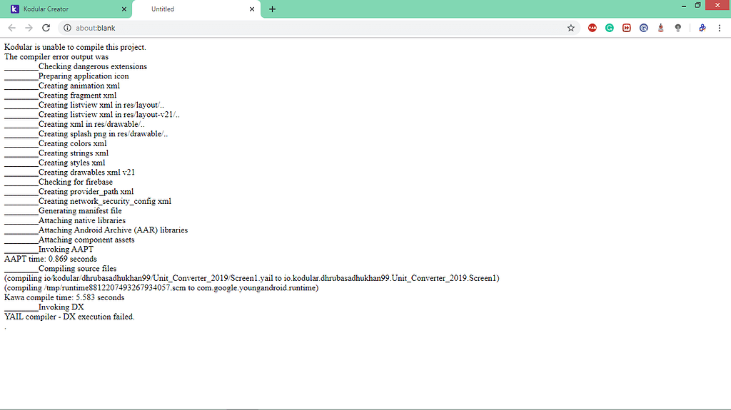 Error "DX execution failed" showing - Discuss - Kodular Community