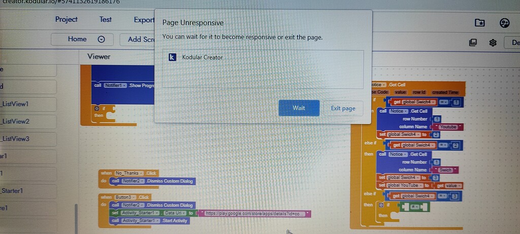 Kodular Page Unresponsive How to solve - Discuss - Kodular Community