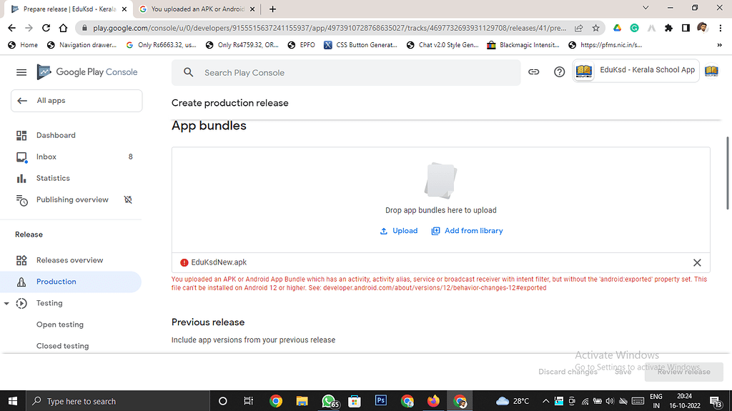 Problem while uploading on play store, android:exported - Discuss - Kodular Community