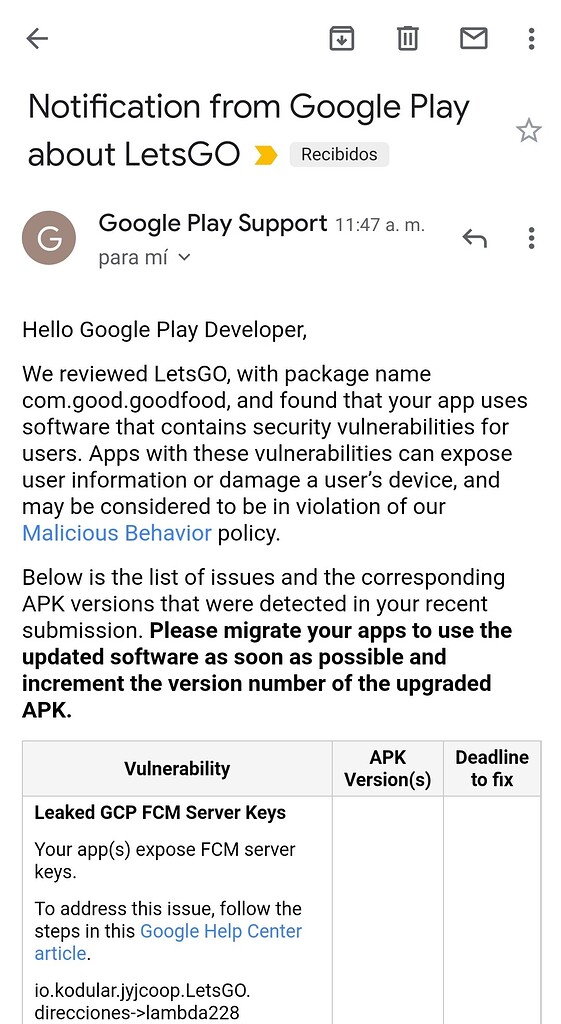 Error GCP FCM Server Keys google play help - Discuss - Kodular Community
