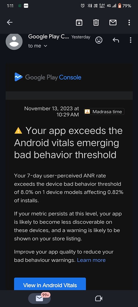 Your app exceeds the Android vitals emerging bad behavior threshold - Discuss - Kodular Community
