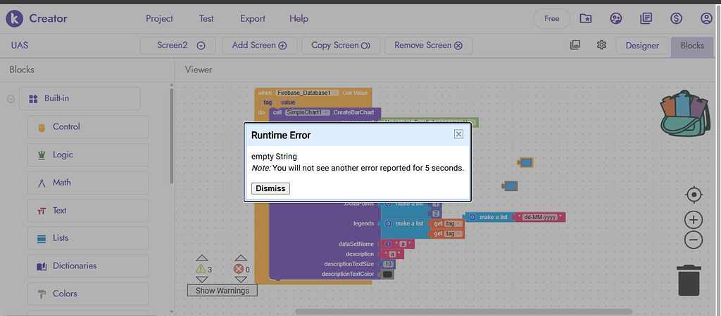 Runtime Error: empty String, i'm tryna make bar chart with values from firebase realtime ...