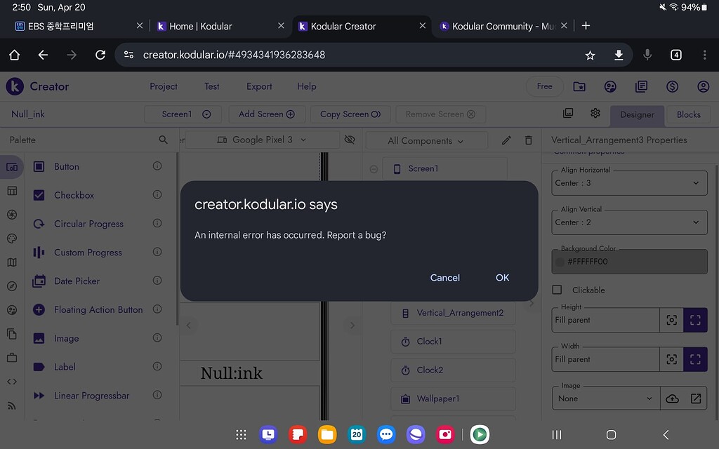 Internal error when color change - Discuss - Kodular Community