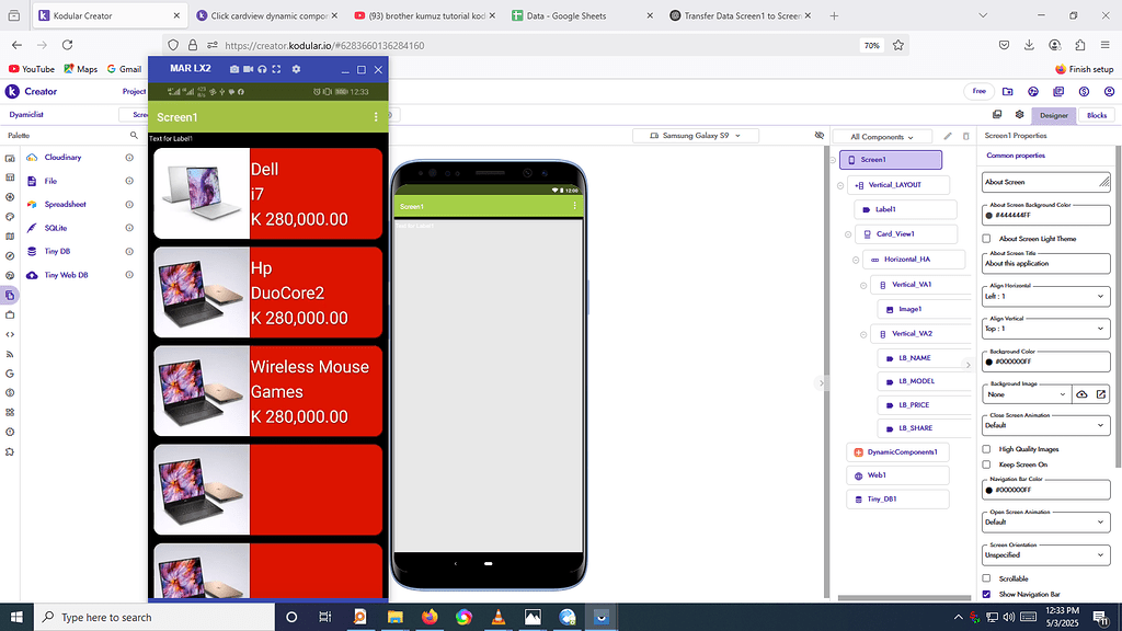 How to open another screen with start value after click on dynamic compenent cardview, list from ...
