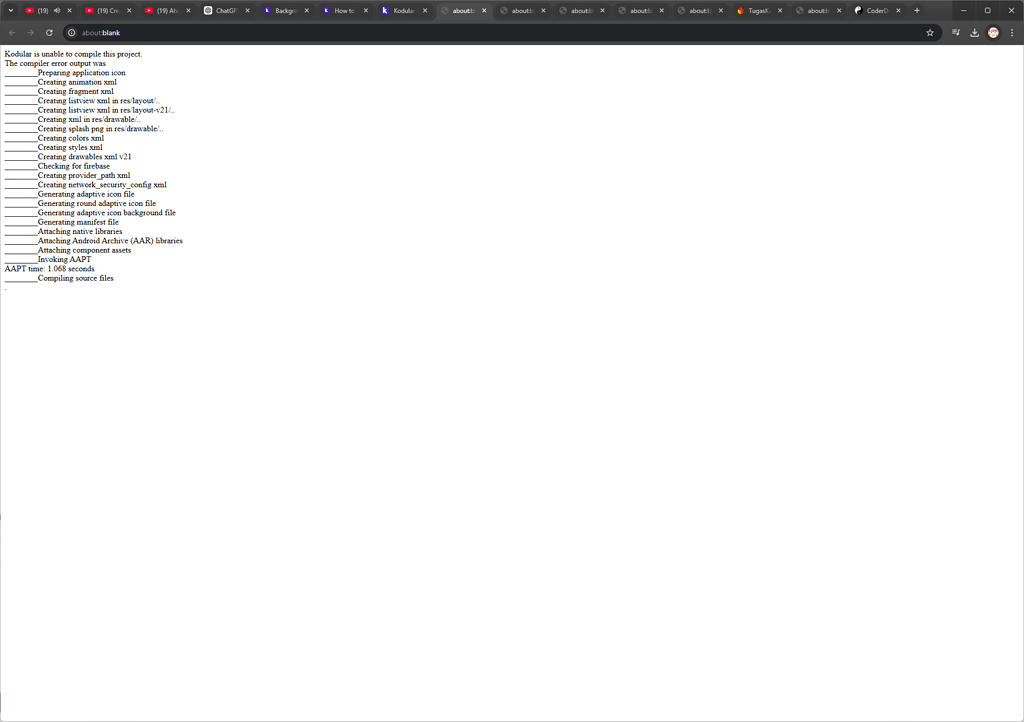 Error when trying to download the apk, stuck at compiling source files - Discuss - Kodular Community