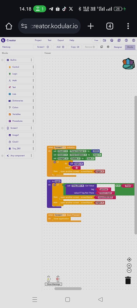 Navigation from Splash Screen Based on Login Status in TinyDB - Discuss - Kodular Community