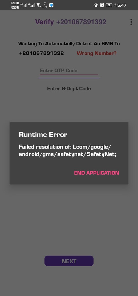 Runtime error Failed Resolution of .../safetynet/SafetyNet - Discuss - Kodular Community