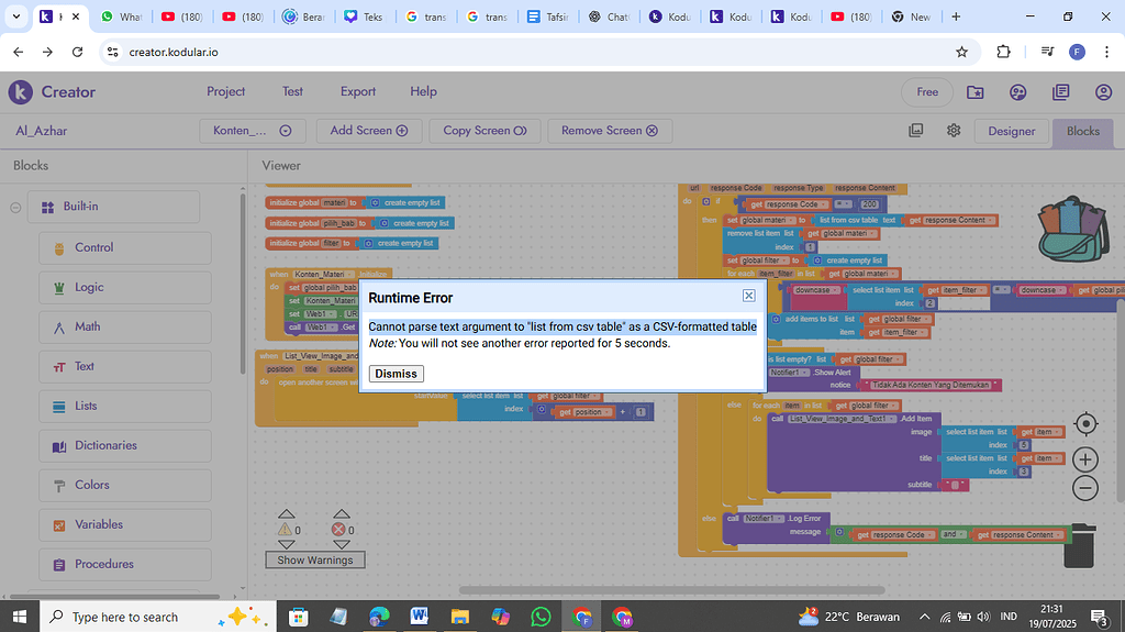Cannot parse text argument to "list from csv table" as a CSV-formatted table - Discuss - Kodular ...