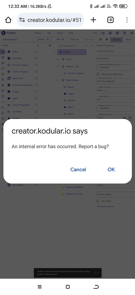 My project is not open showing this issue - Discuss - Kodular Community