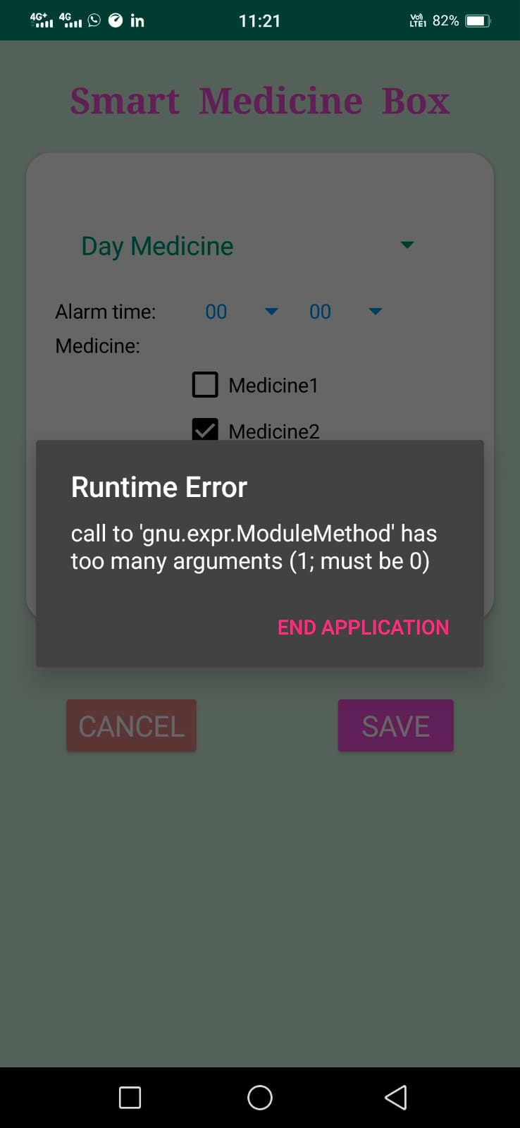 How to solve Runtime Error Call to 'gnu.expr.ModuleMethod' has too many arguments (1; must be 0 ...