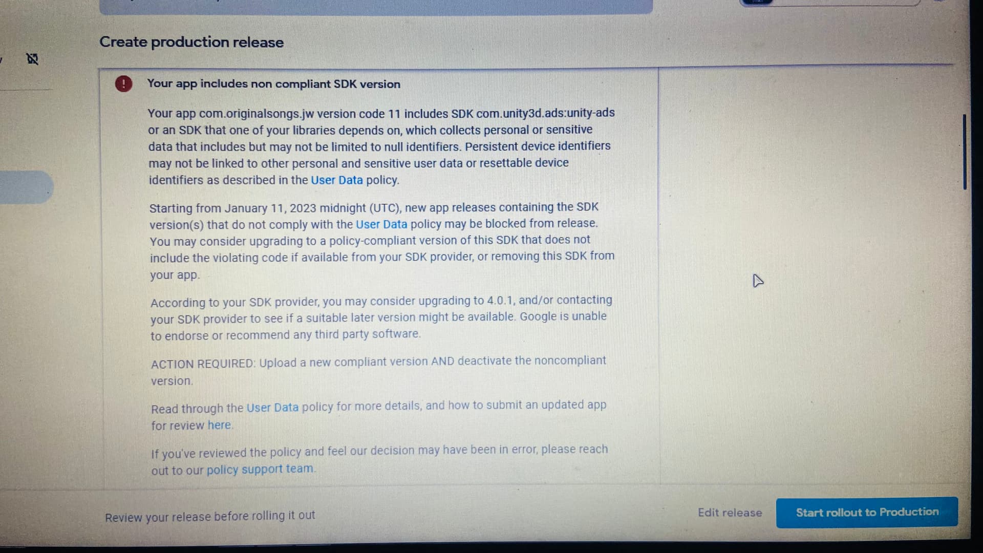 Unity ads Play Console error? - Discuss - Kodular Community
