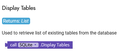 Get all tables in a database (SQLite) - Discuss - Kodular Community