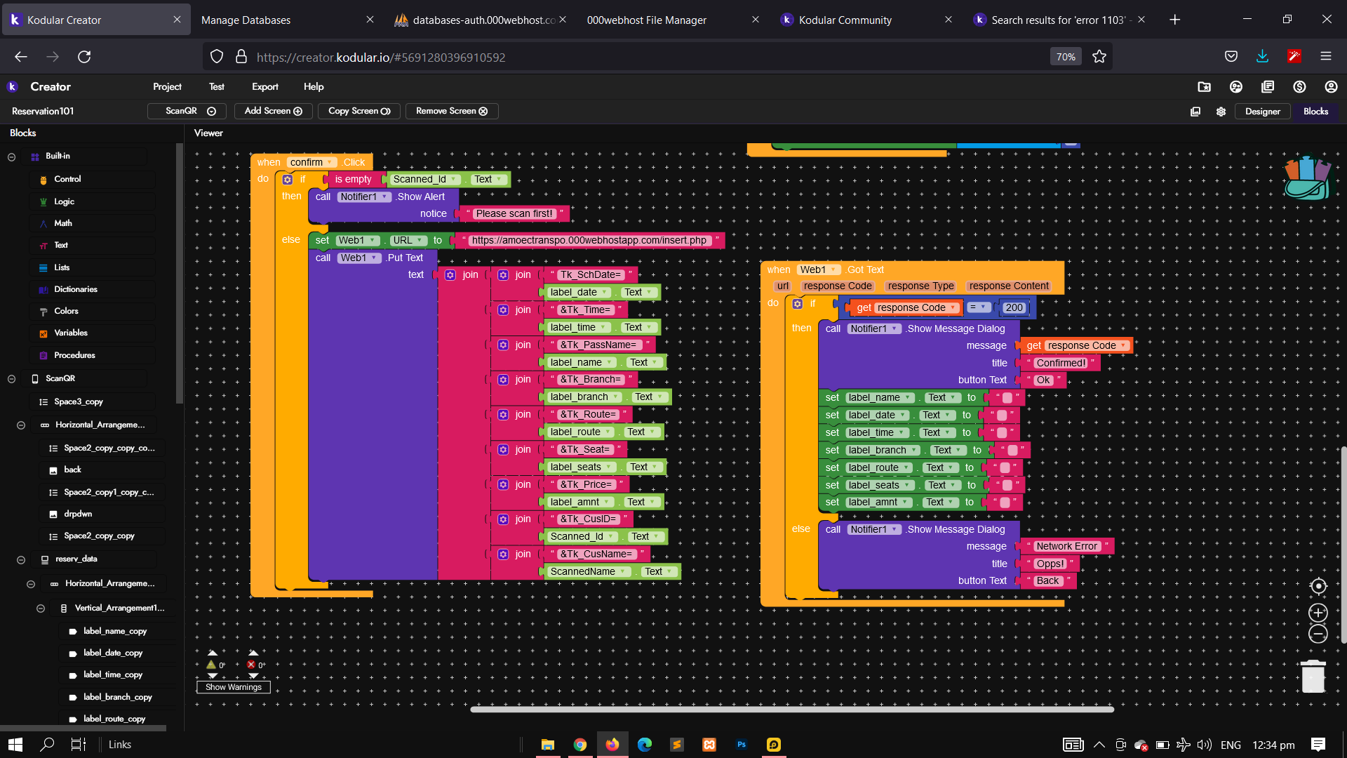"Error 1103: Unable to post..." when inserting data in database ...