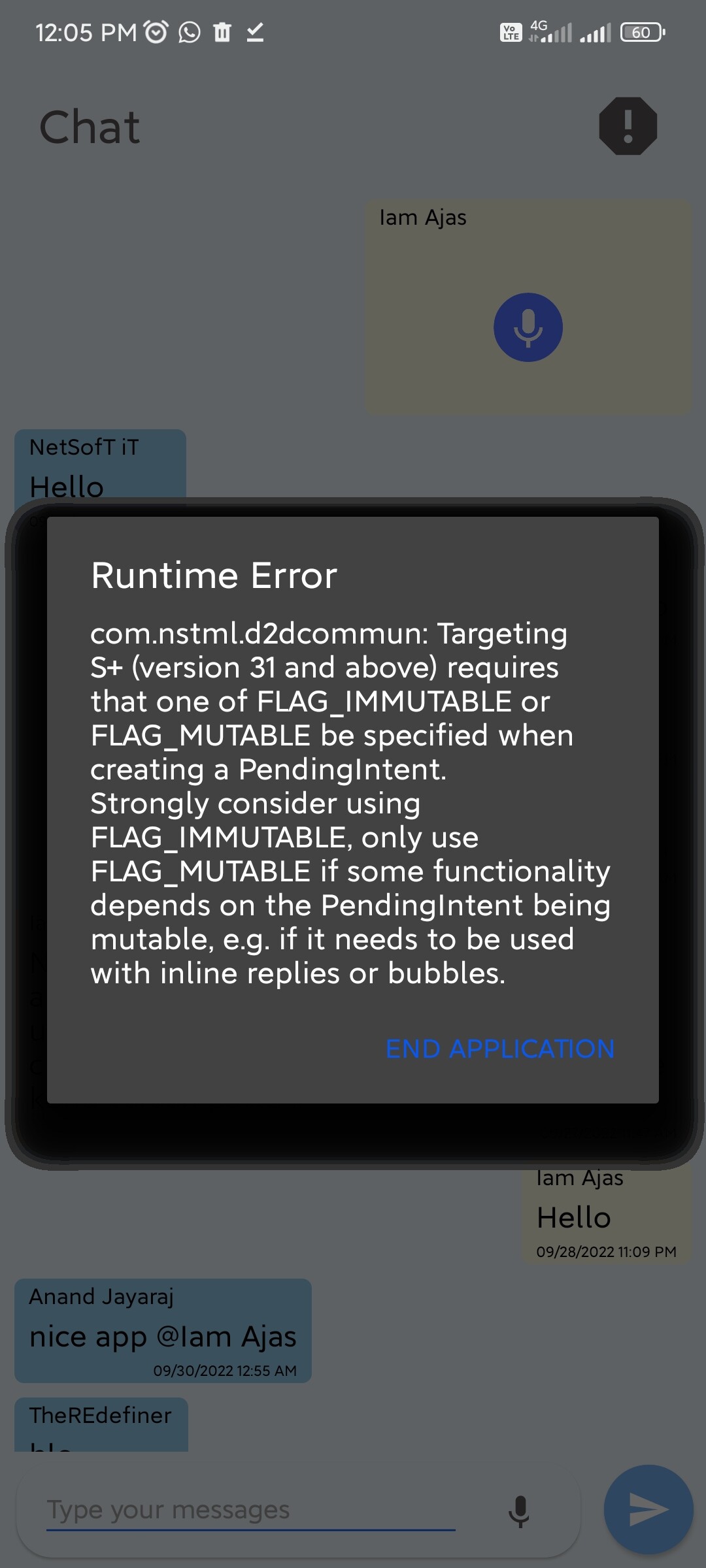 Runtime Error . FLAG_IMMUTABLE required, notification component - Bugs - Kodular Community