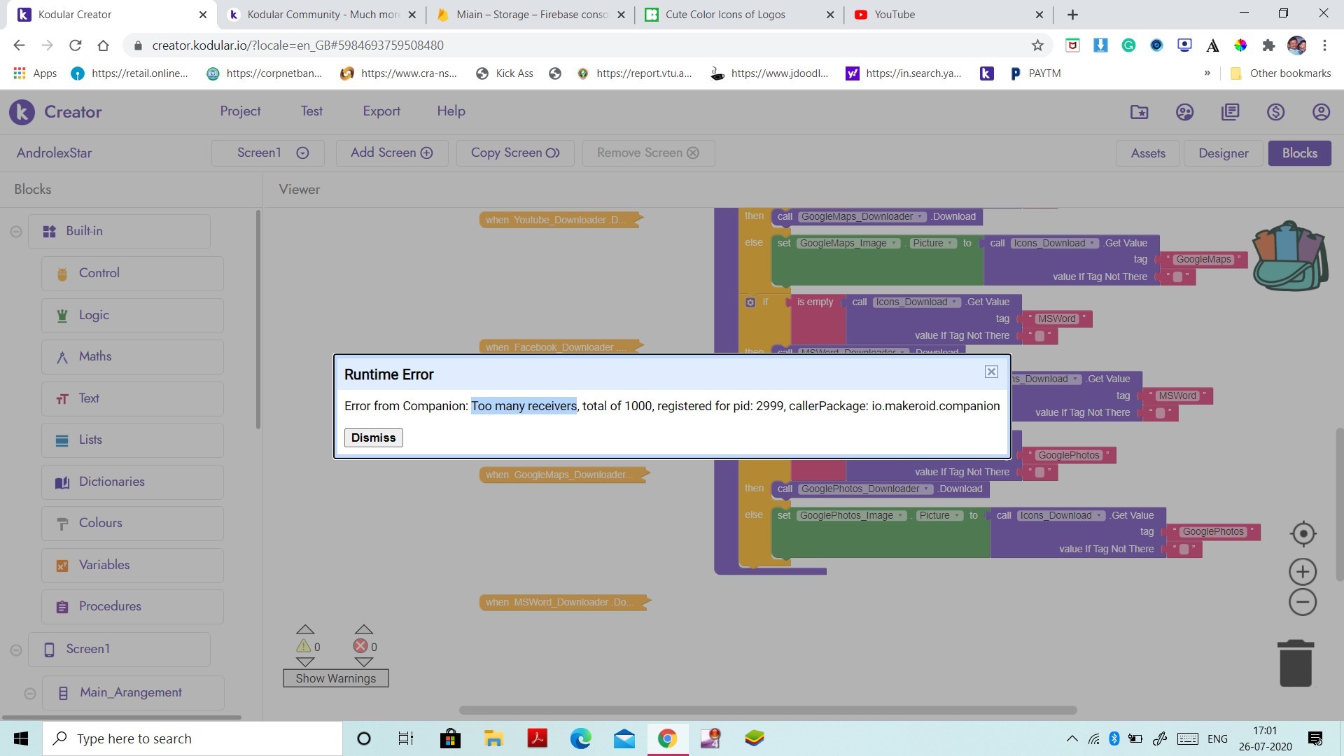 Error from companion (Runtime Error) Too many receivers - Discuss - Kodular Community
