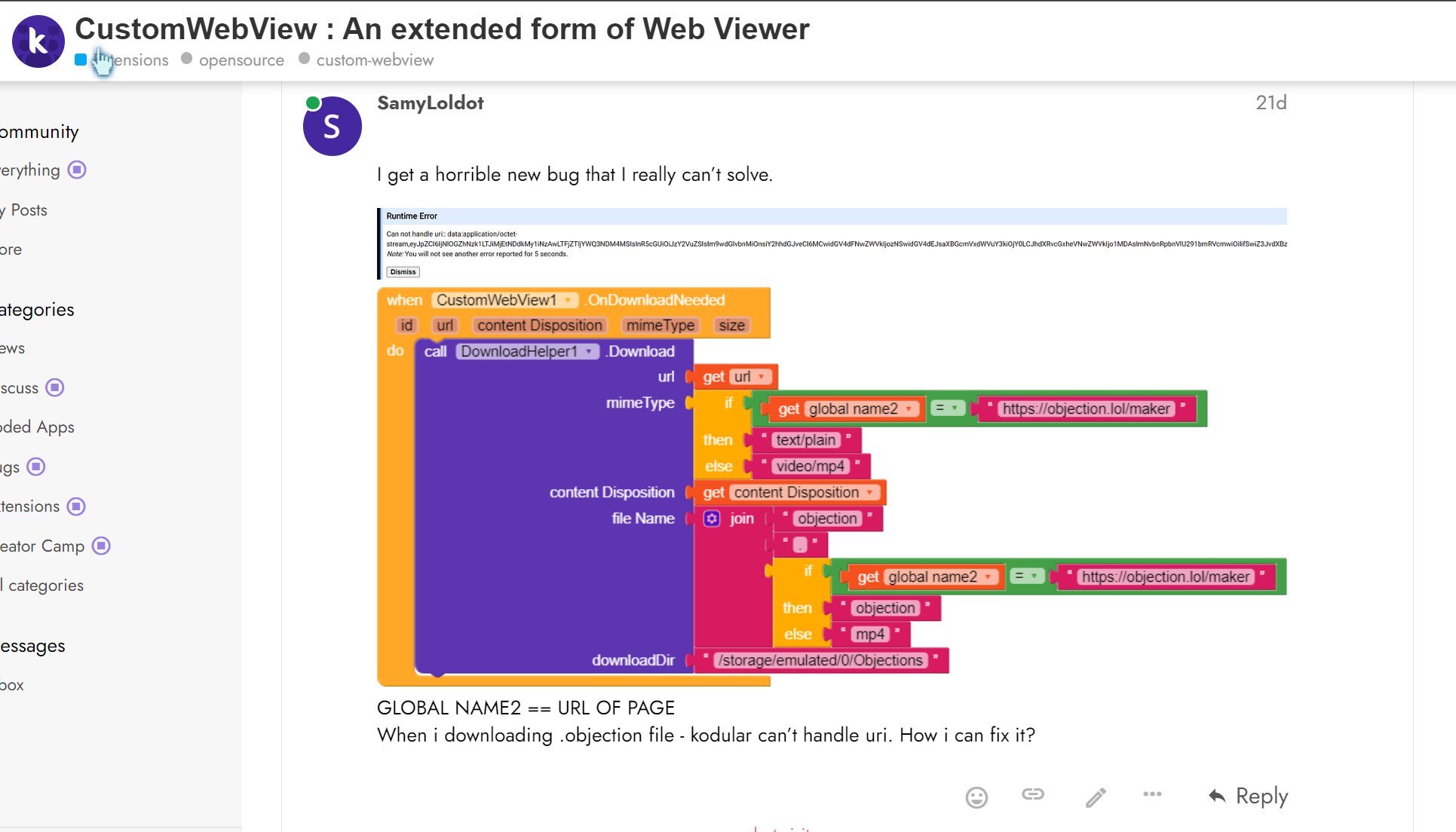 Cannot handle uri - Discuss - Kodular Community