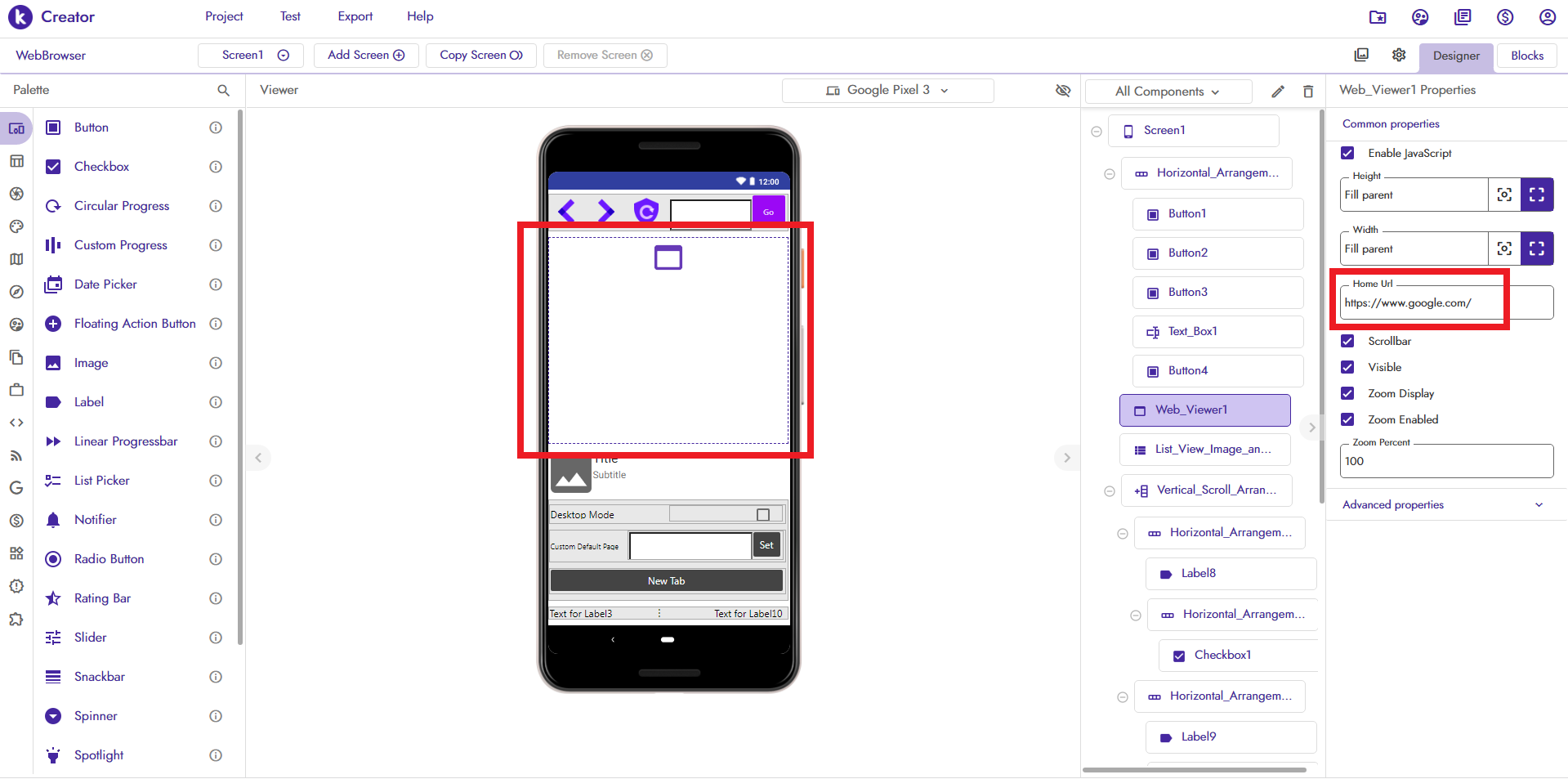Web viewer not showing home page - Discuss - Kodular Community