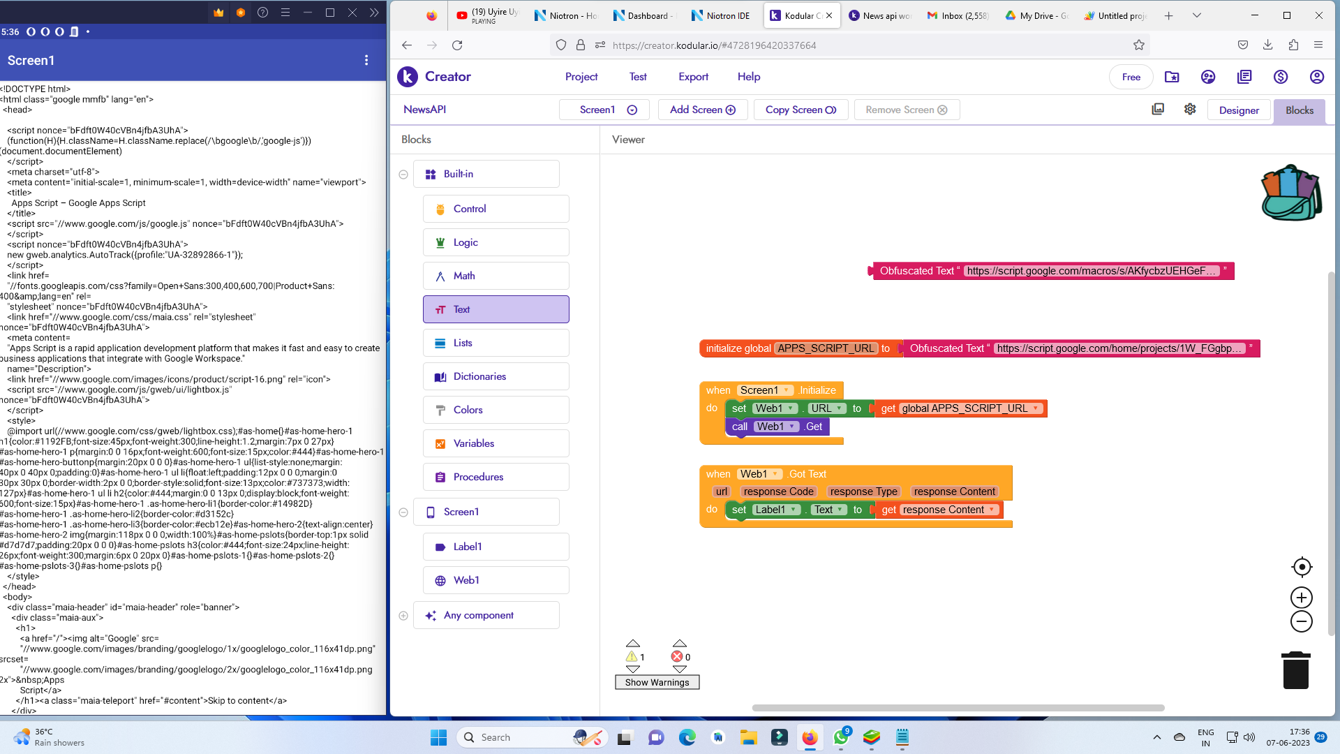 News api works in web viewer but not get text in web component - Discuss - Kodular Community