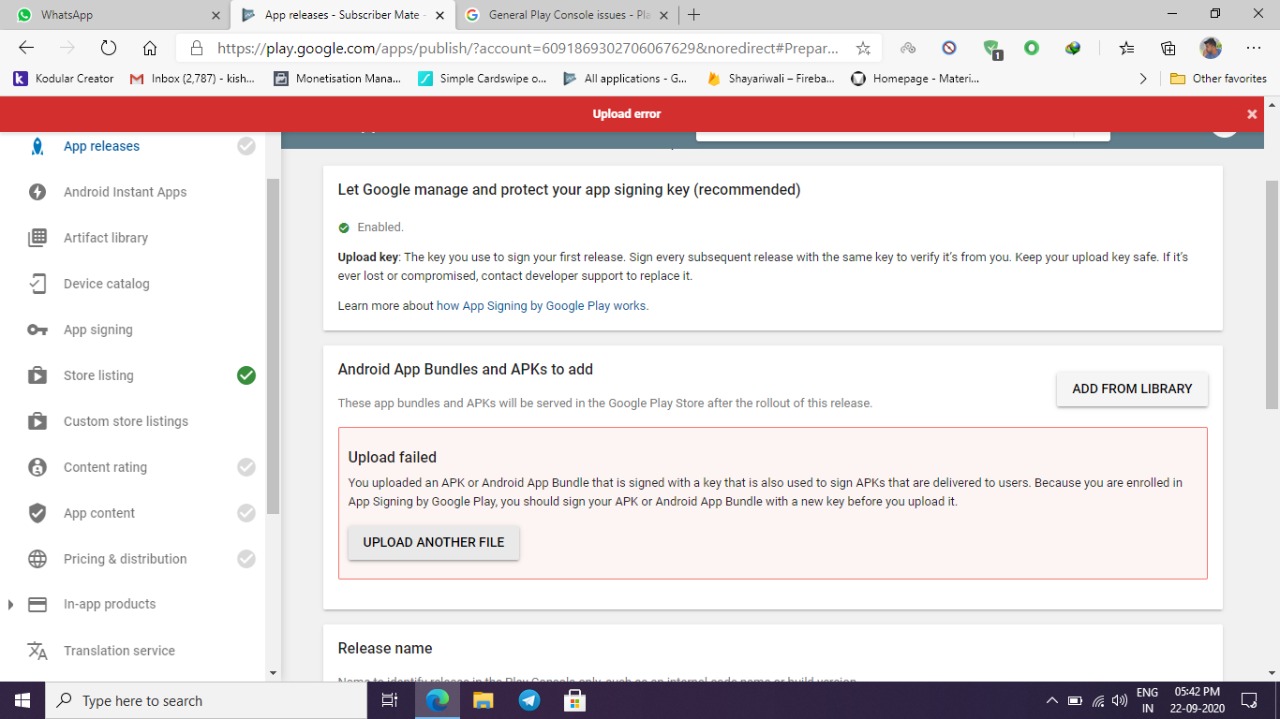 Getting error in play console while uploading app! Can any one please help me? - Discuss ...
