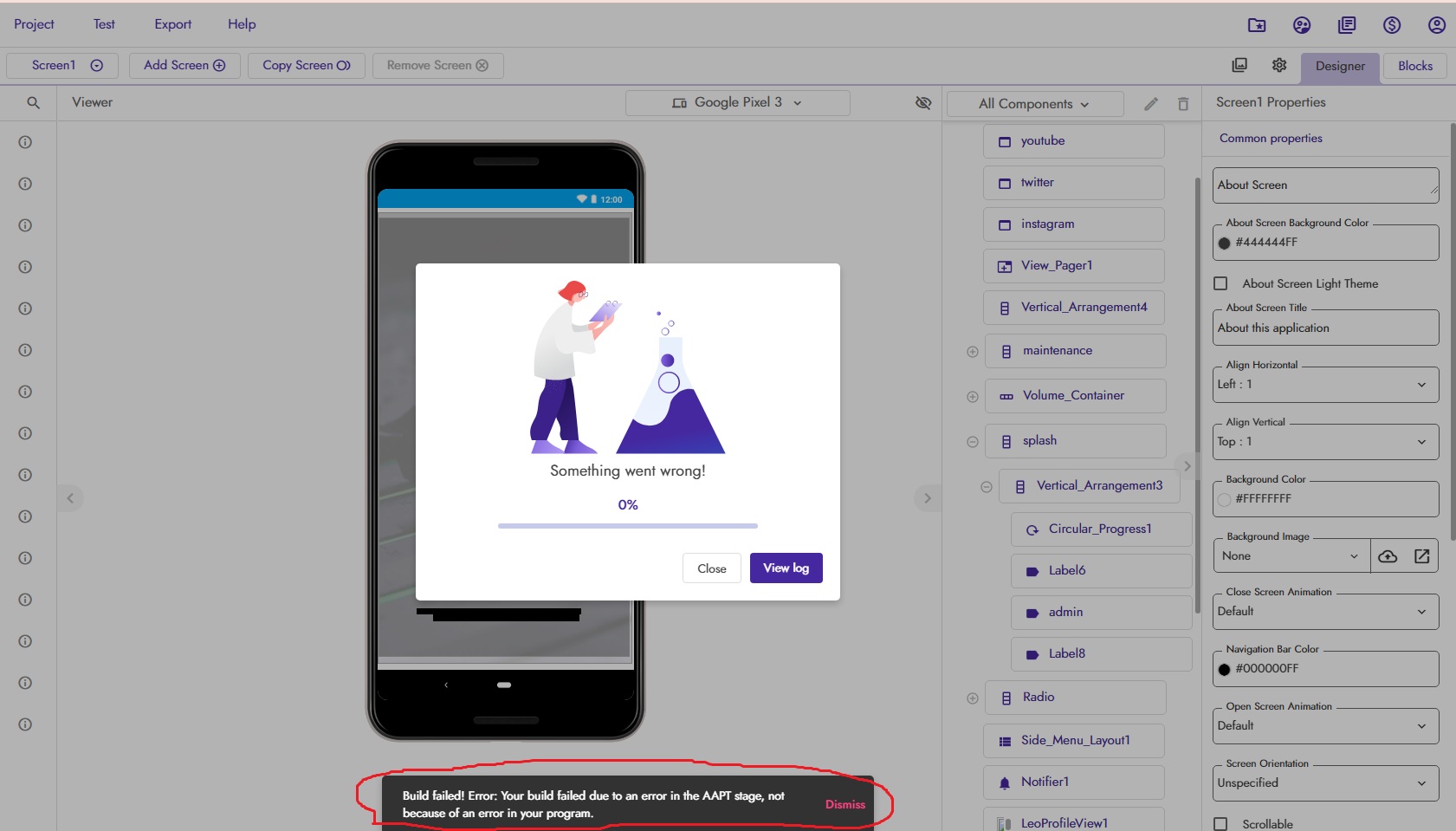 Compile Error - Kodular is unable to compile this project. The compiler error output was ...