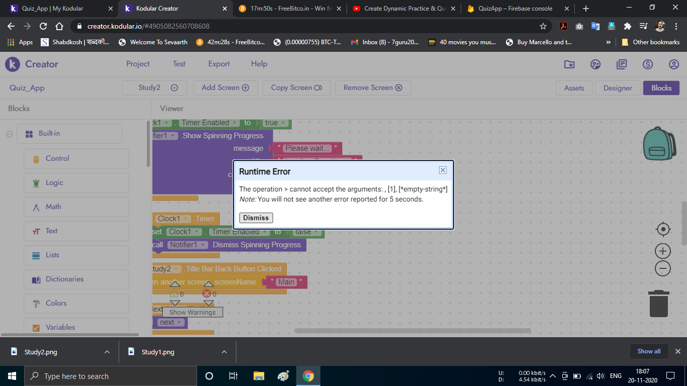 The operation > cannot accept the arguments: , [1], [*empty-string*] - Discuss - Kodular Community