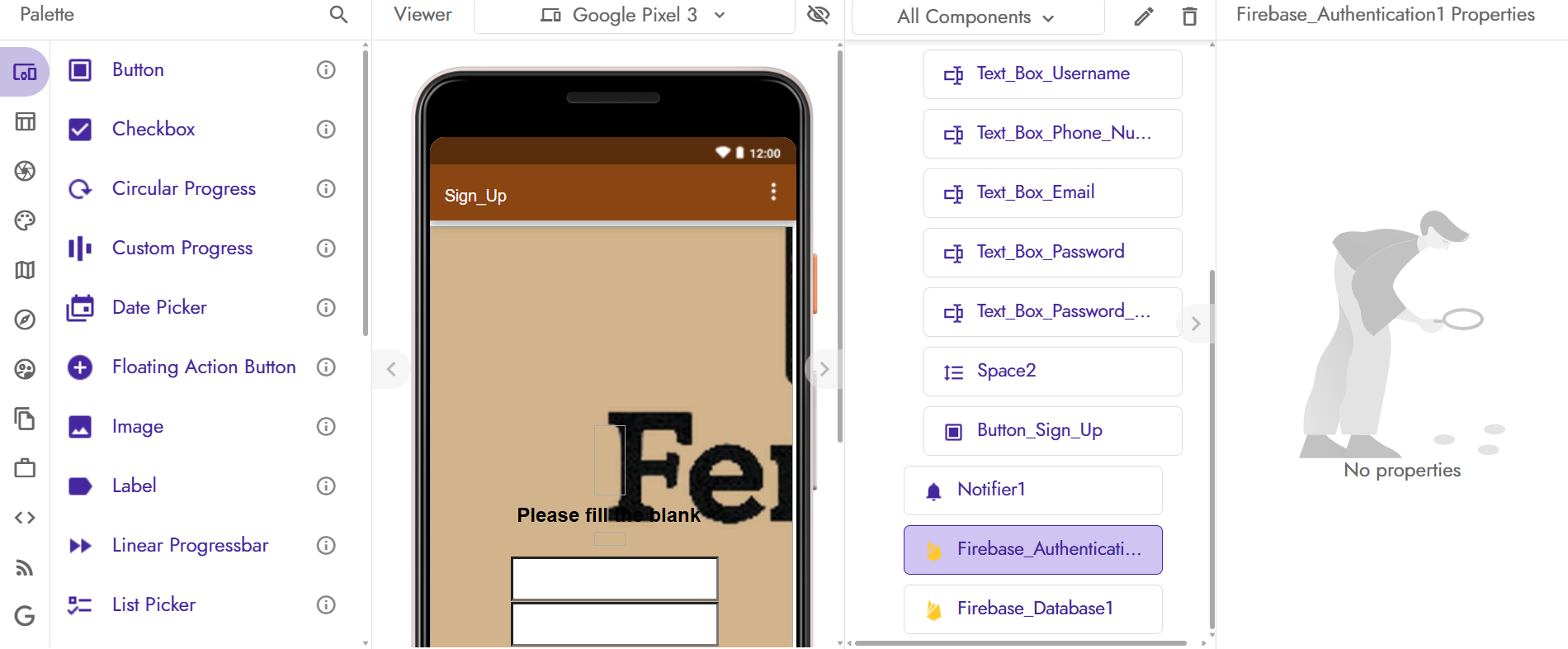 Trying to connect kodular with firebase, but there is no properties in firebase authentication ...