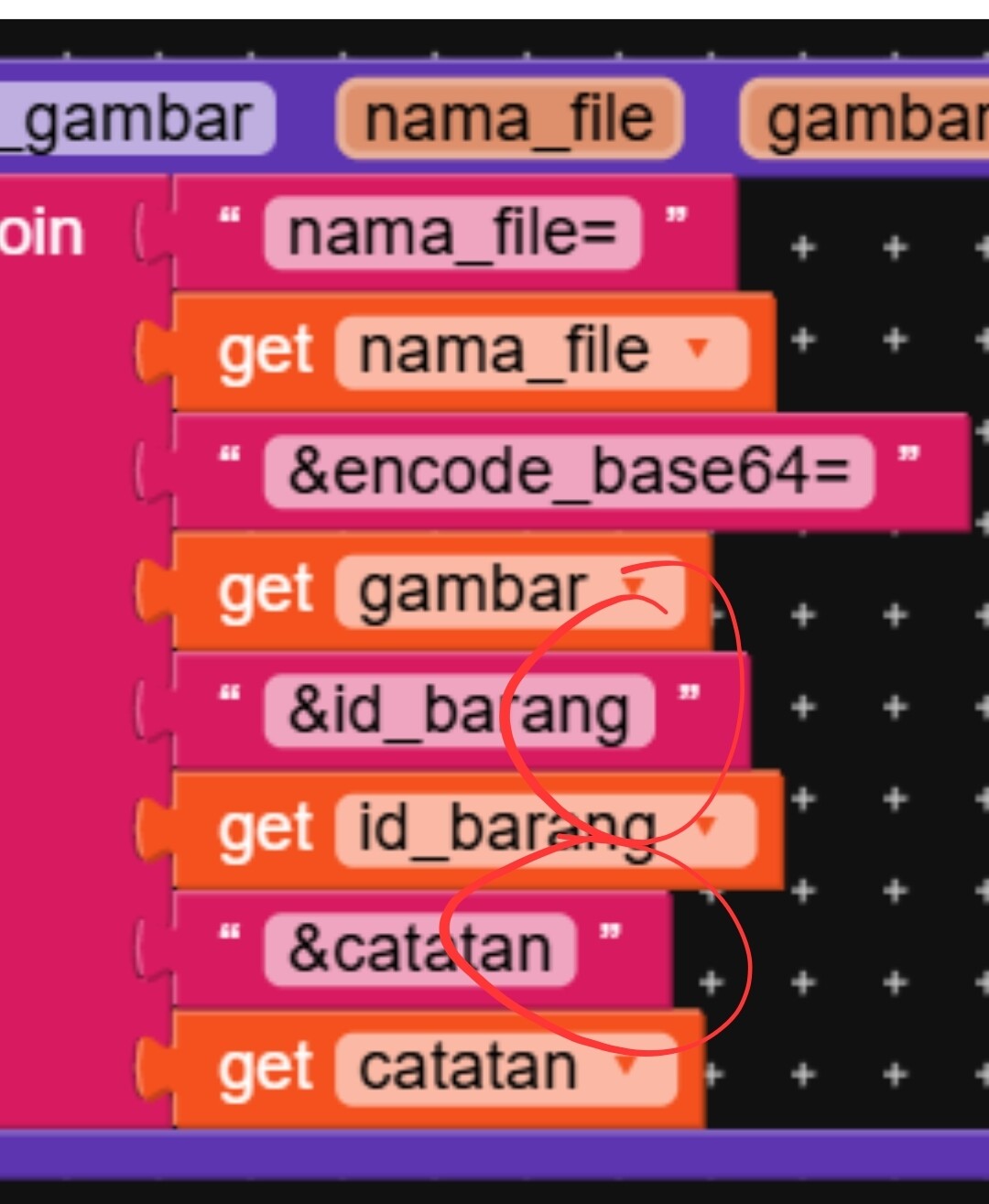 Why is the input id_barang and catatan not entered in the following MySQL database table ...